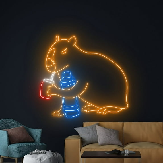 Handmadetneonsign Capybara Mate Tea Neon Sign, Capybara Wall Art Decor ...