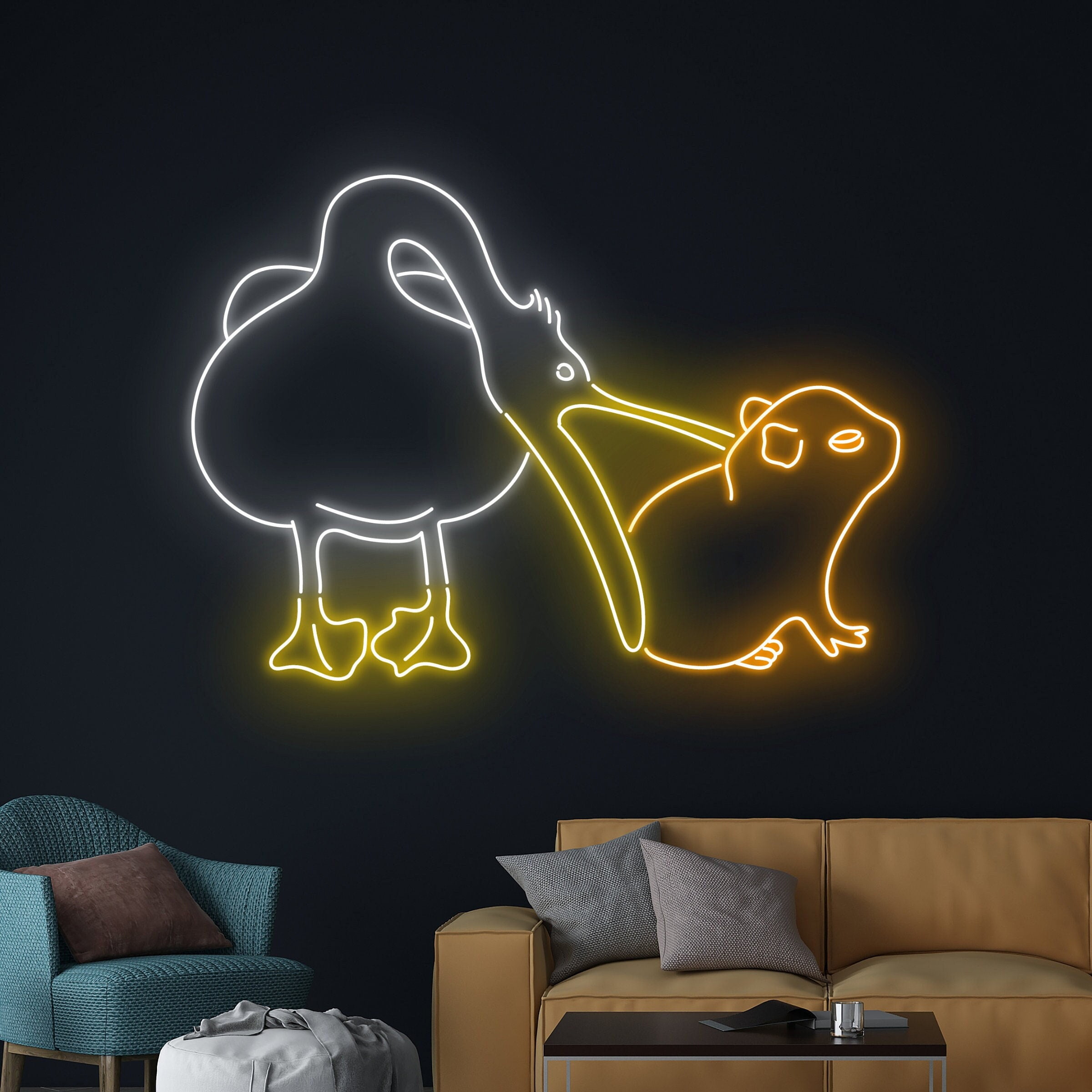 Handmadetneonsign Capybara Pelican Neon Sign, Pelican Capybara Led Sign ...