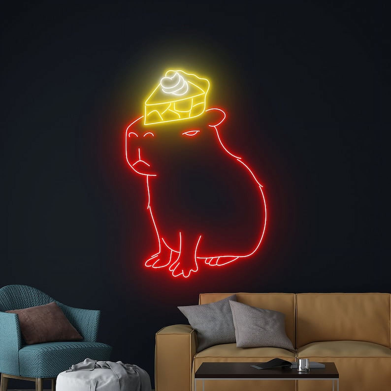 Handmadetneonsign Capybara Pie Cake Neon Sign, Capybara Neon Art Decor ...