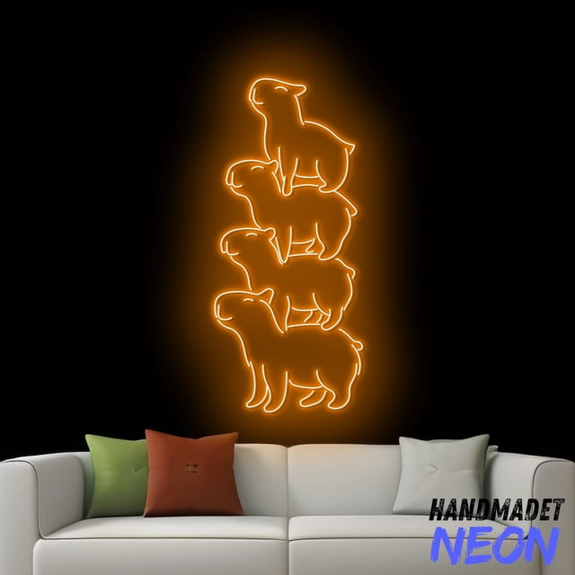 Handmadetneonsign Capybaras Stack Neon Sign, Cute Capybaras Wall Art ...