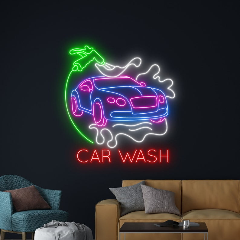 Handmadetneonsign Car Wash Logo Neon Sign, Car Wash Open Wall Art Decor ...