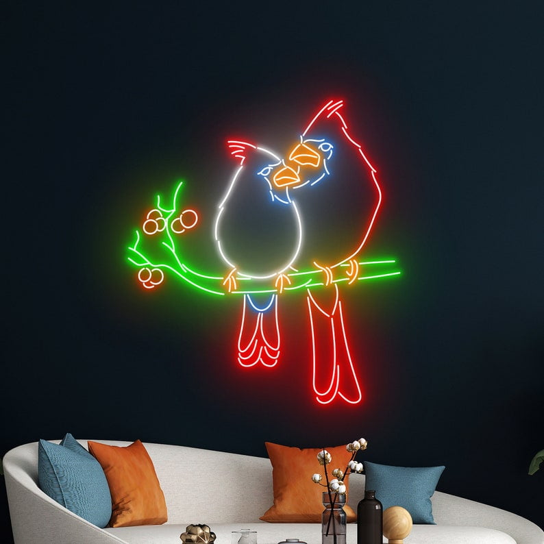 Handmadetneonsign Cardinal Birds Neon Light, Couple Cardinal Birds Led ...