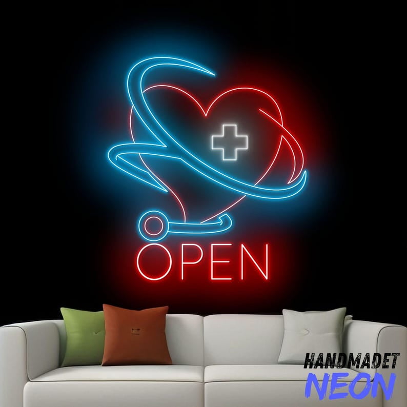 Handmadetneonsign Cardiologist Neon Sign, Cardiology Clinic Open Led ...