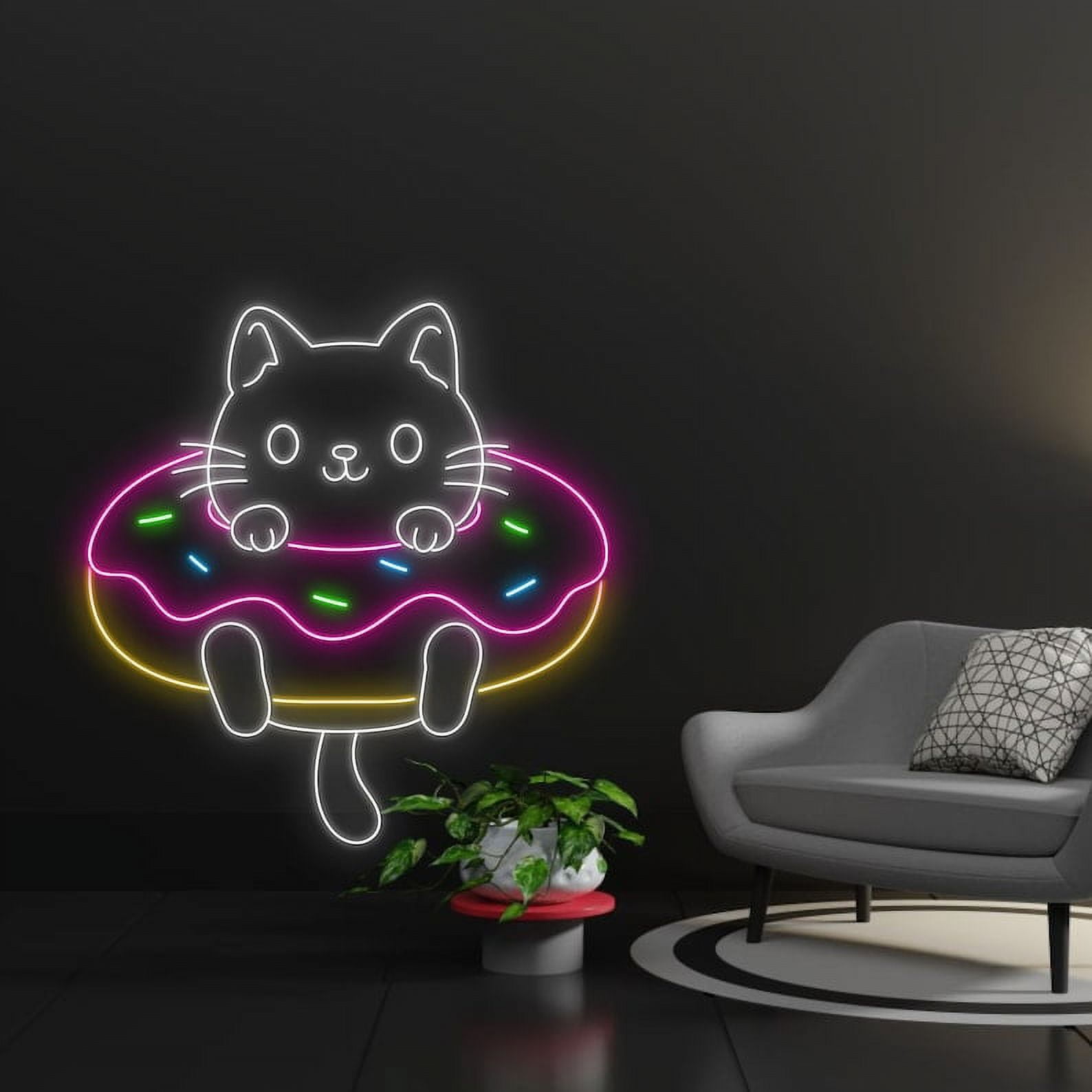 Handmadetneonsign Cat Donut Led Sign, Cat Donut Led Lights, Donut Neon ...
