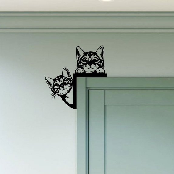 Handmadetneonsign Cat Door Corner Sign, Cute Cat Animal Metal Door ...