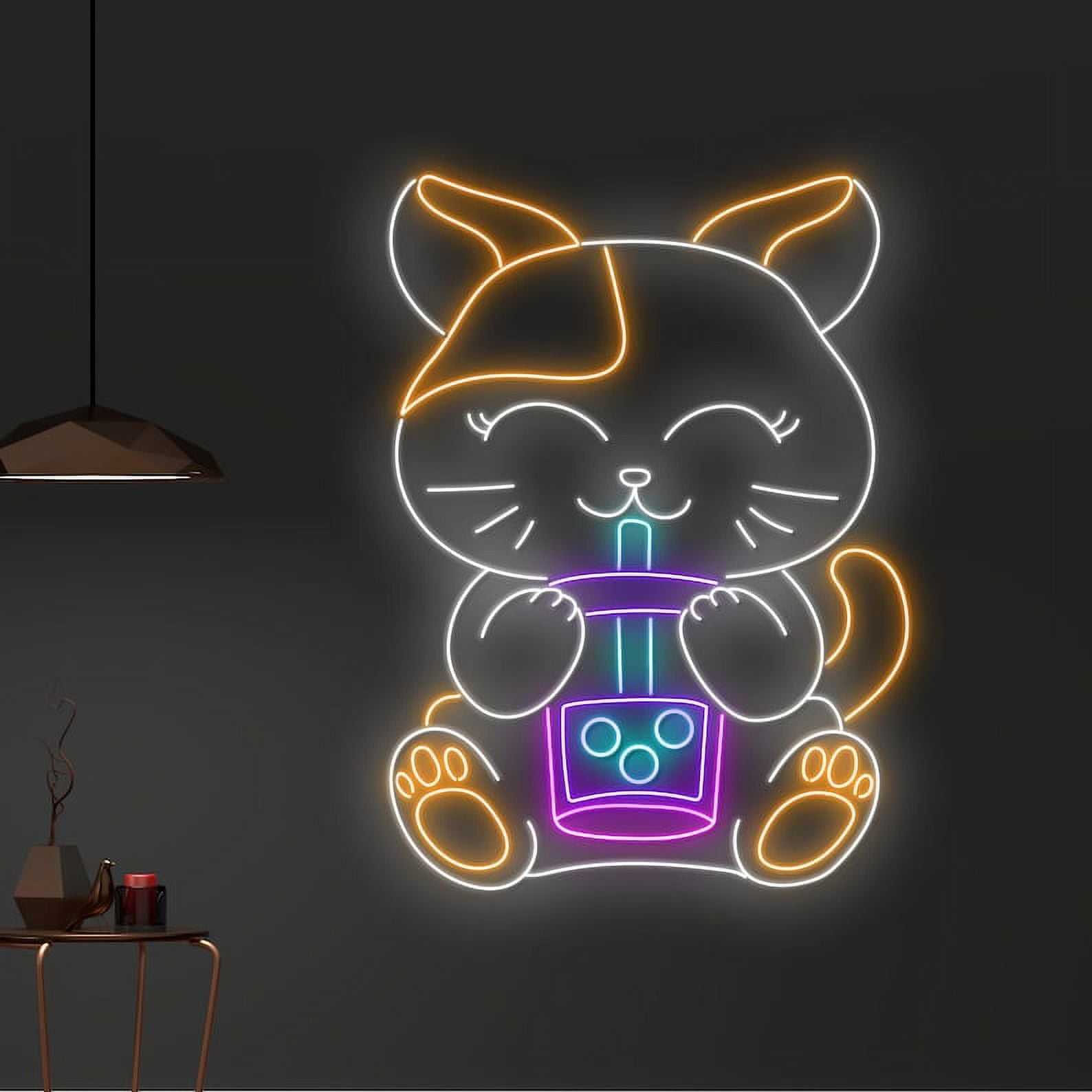 Handmadetneonsign Cat Drinks Boba Tea Neon Sign, Cat Drinking Bubble ...