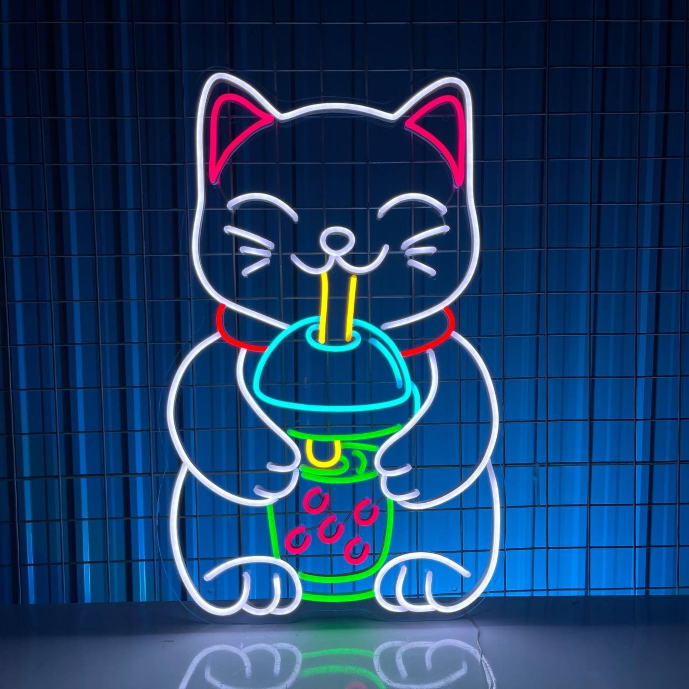 Handmadetneonsign Cat Drinks Bubble Tea Neon Sign, Cat Neon Light Wall ...