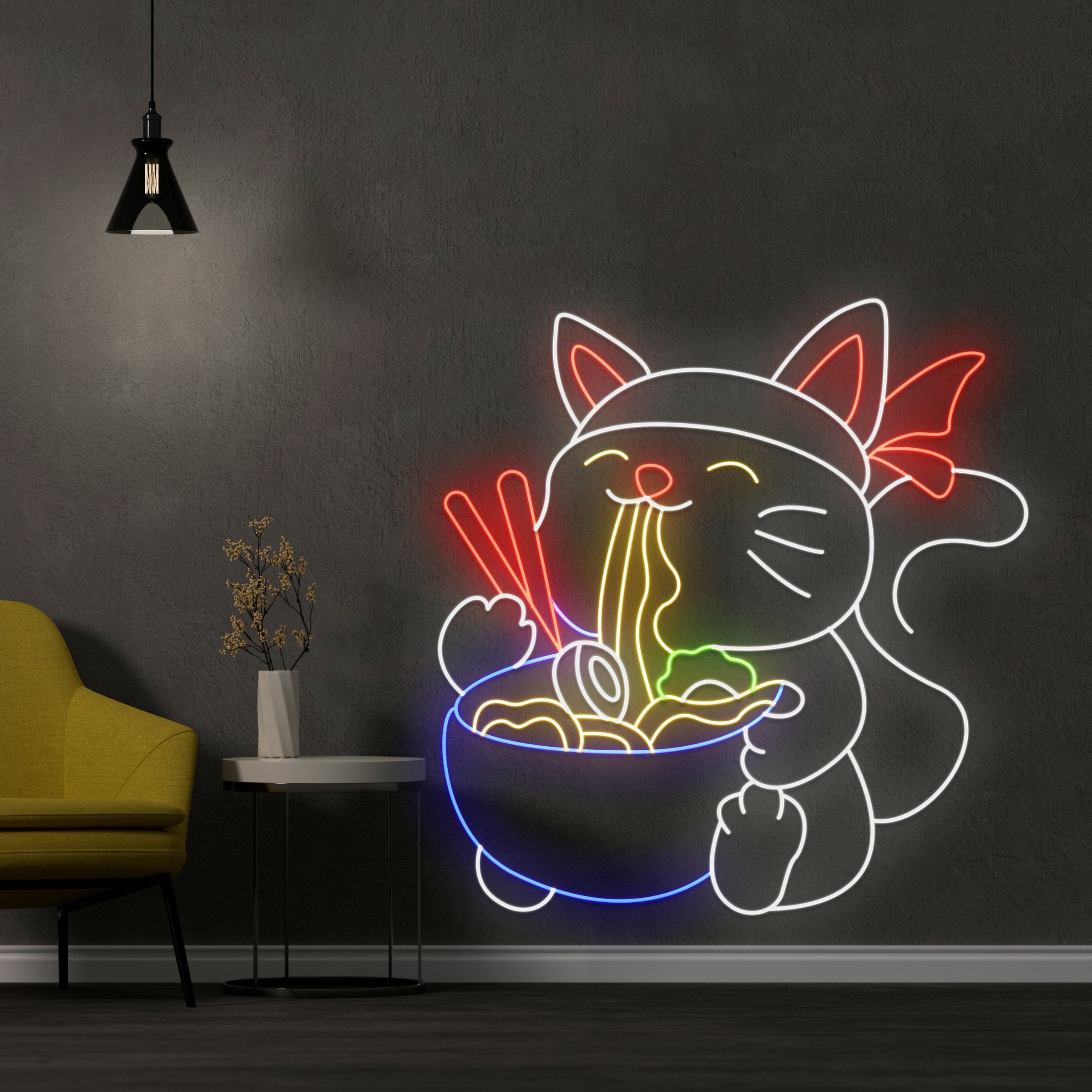 Handmadetneonsign Cat Eating Ramen Neon Sign, Cat Eating Noodles Led ...