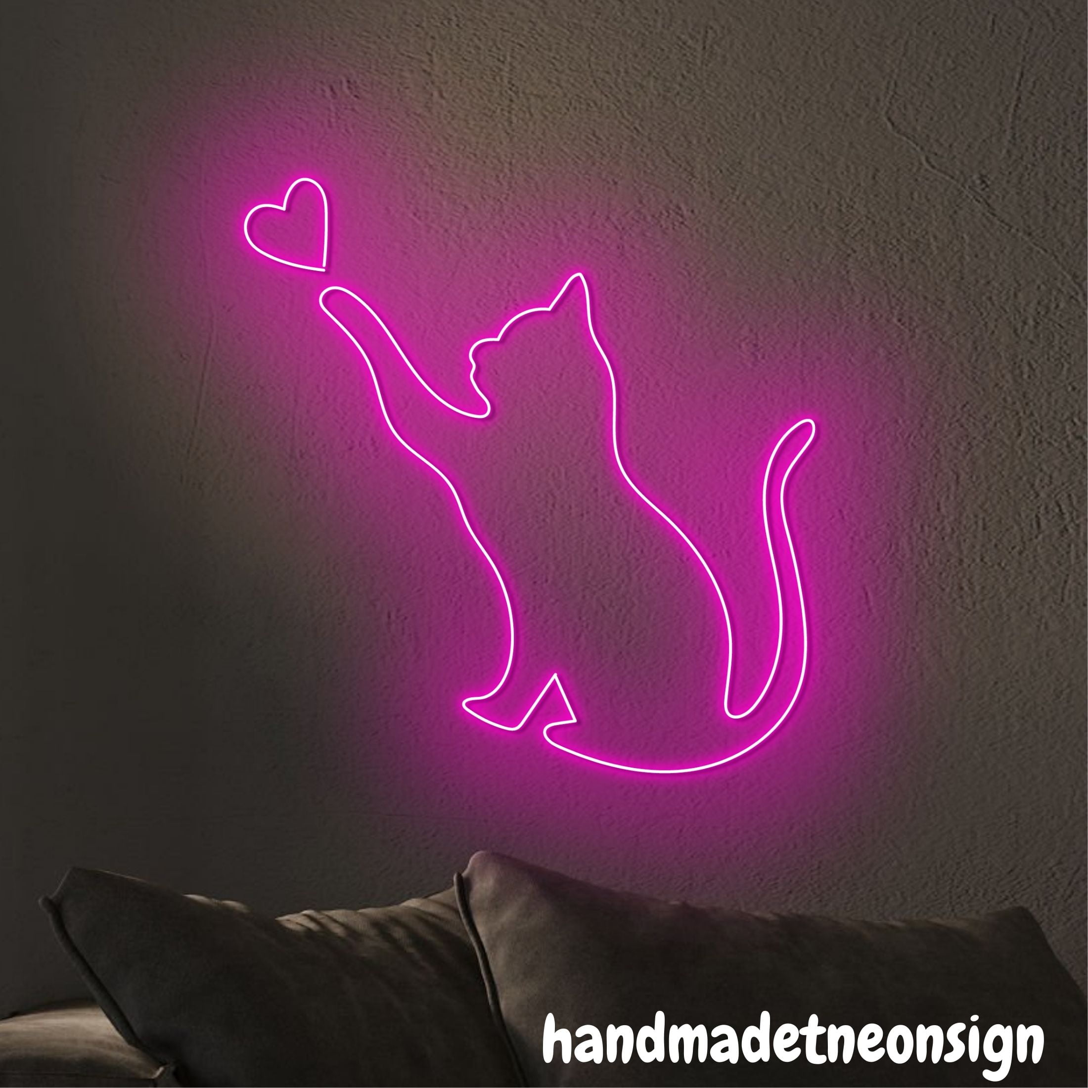 Handmadetneonsign Cat Heart Neon Sign, Cat Line Art Wall Art, Pet Spa ...