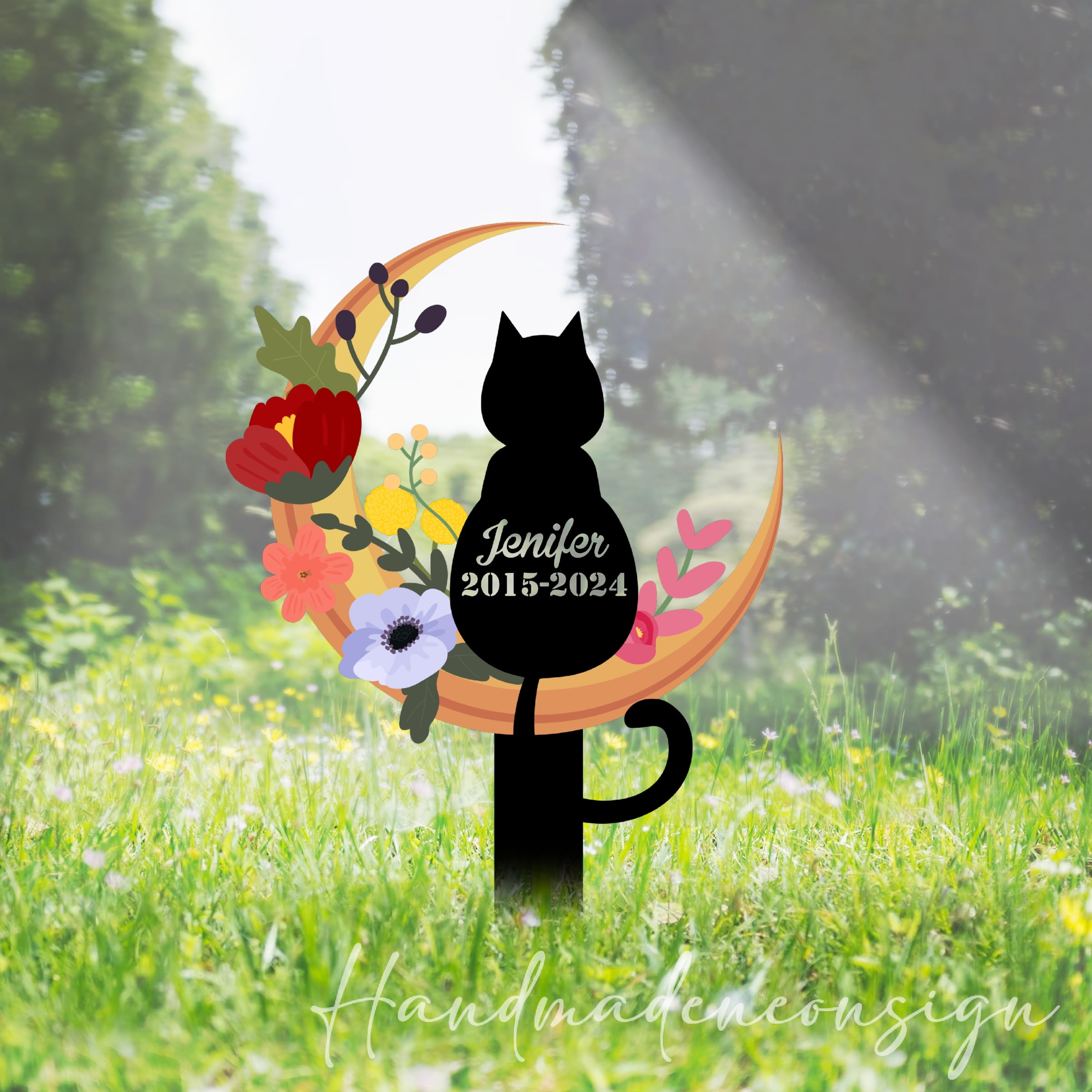 Handmadetneonsign Cat Memorial Metal With Stake, Cat Garden Stake, Cat ...