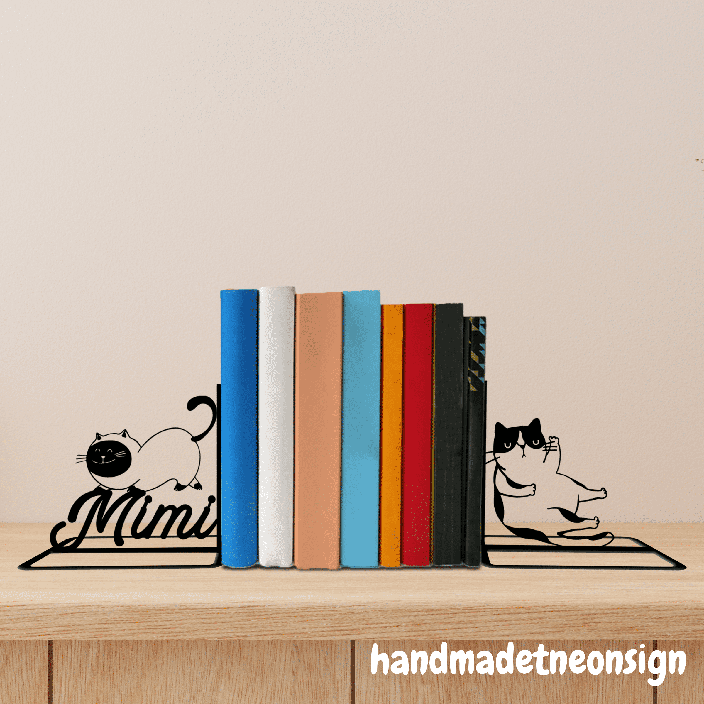 Handmadetneonsign Cat Metal Bookends Cute Cat Dancer Name Bookend, Cat ...