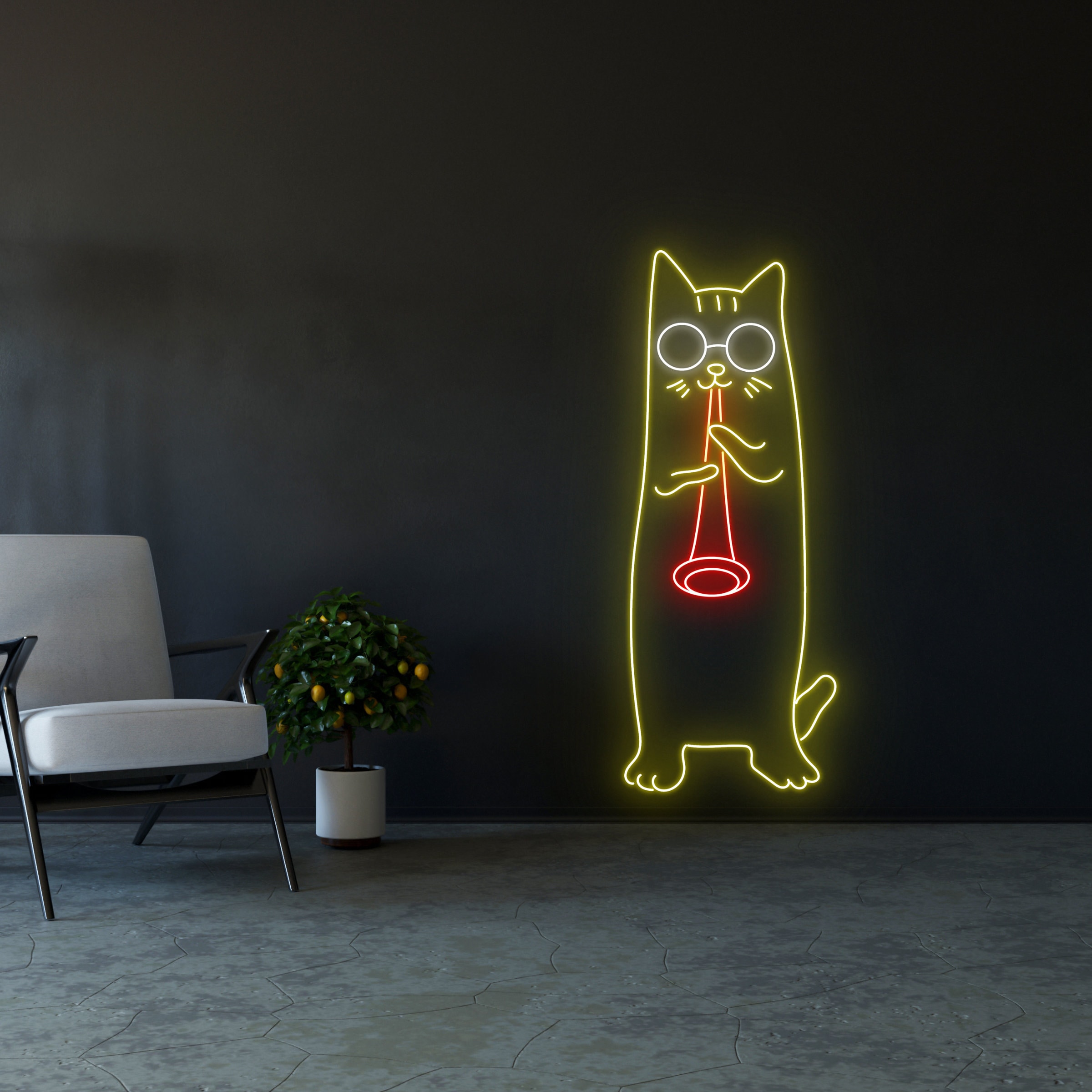 Handmadetneonsign Cat Playing Clarinet Led Sign, Cat Playing Clarinet ...