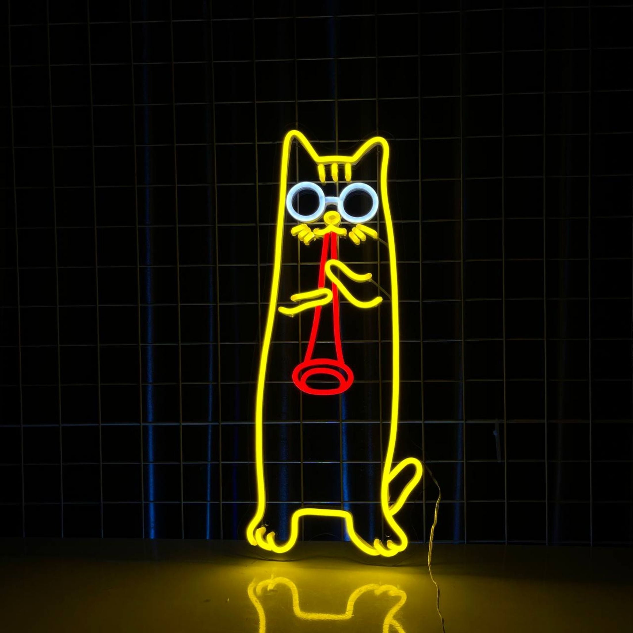 Handmadetneonsign Cat Playing Saxophone Neon Sign, Cat Pet Wall Art ...