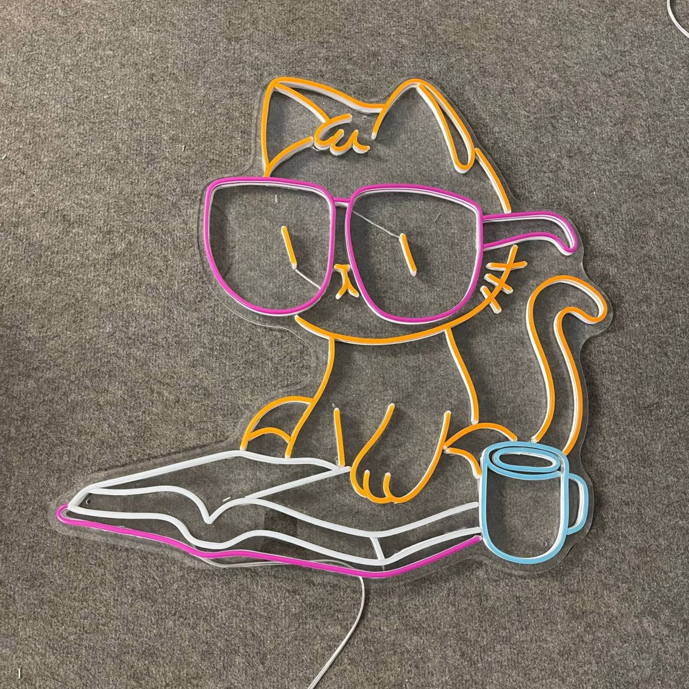 Handmadetneonsign Cat Reading Book Neon Sign, Book Store Led Light Wall ...