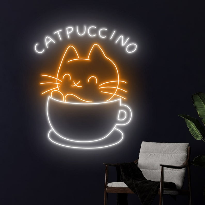 Handmadetneonsign Catpuccino Neon Sign, Cat Cappuccino Neon Light ...