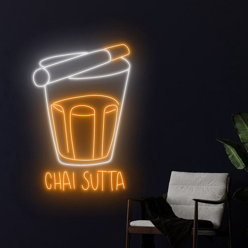 Handmadetneonsign Chai Sutta Neon Sign, Chai Sutta Cup Wall Art Decor ...