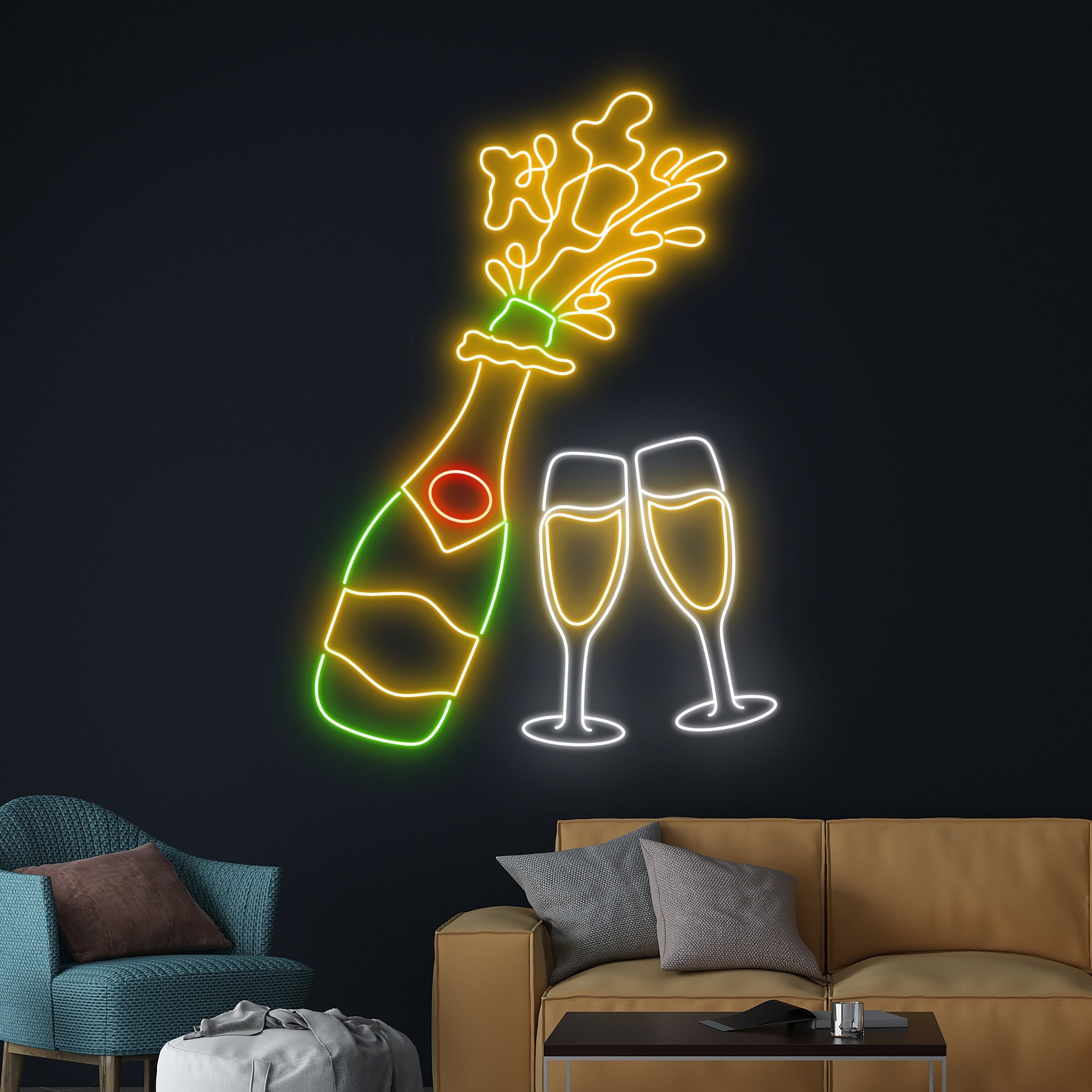 Handmadetneonsign Champagne Neon Light, Champagne Cheers Neon Sign ...