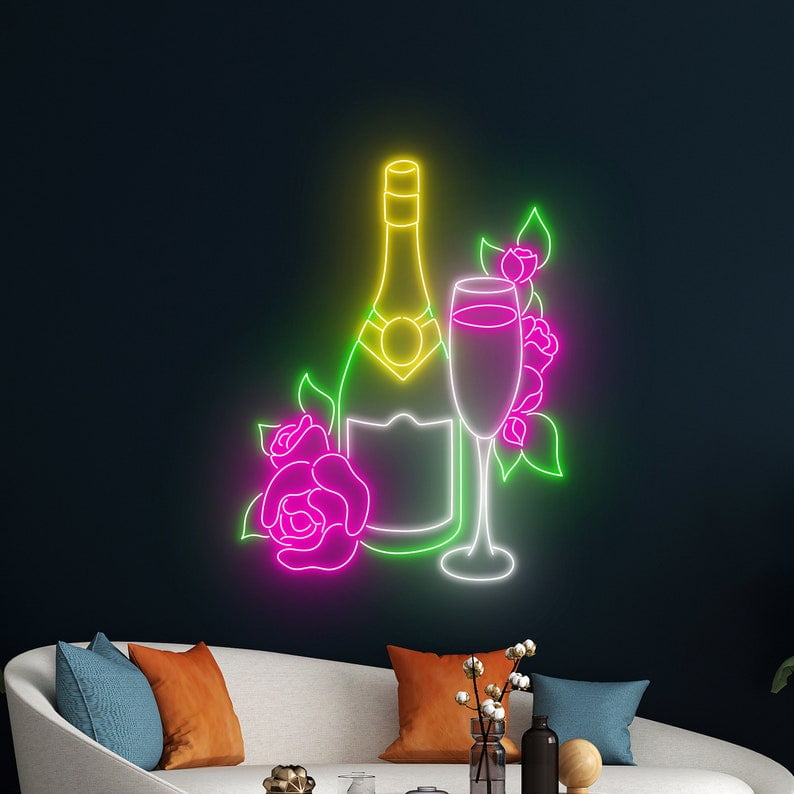 Handmadetneonsign Champagne Wall Art, Champagne Cheers Wall Decor, Wine ...