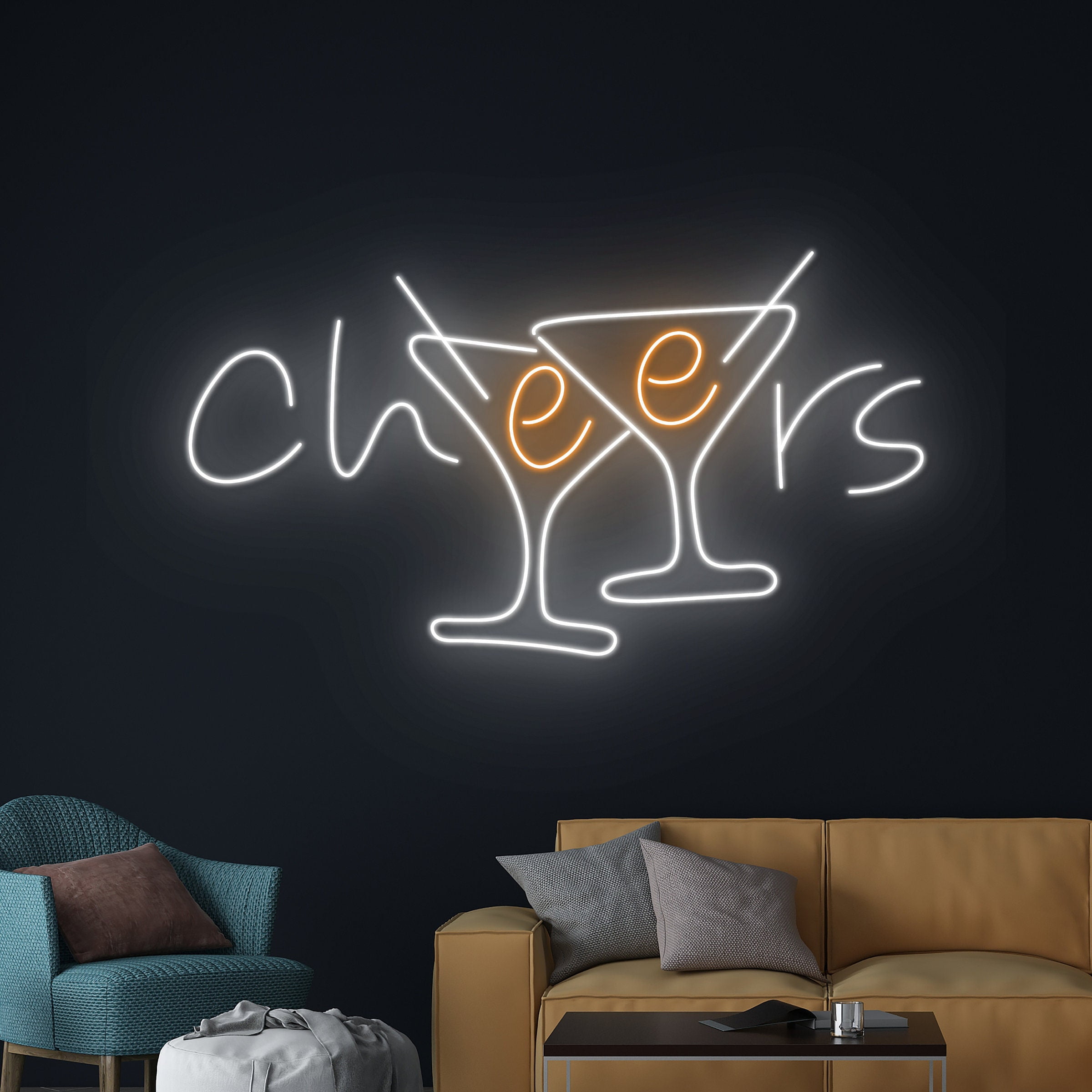 Handmadetneonsign Cheers Led Sign, Drink Champagne Led Light, Cocktail ...