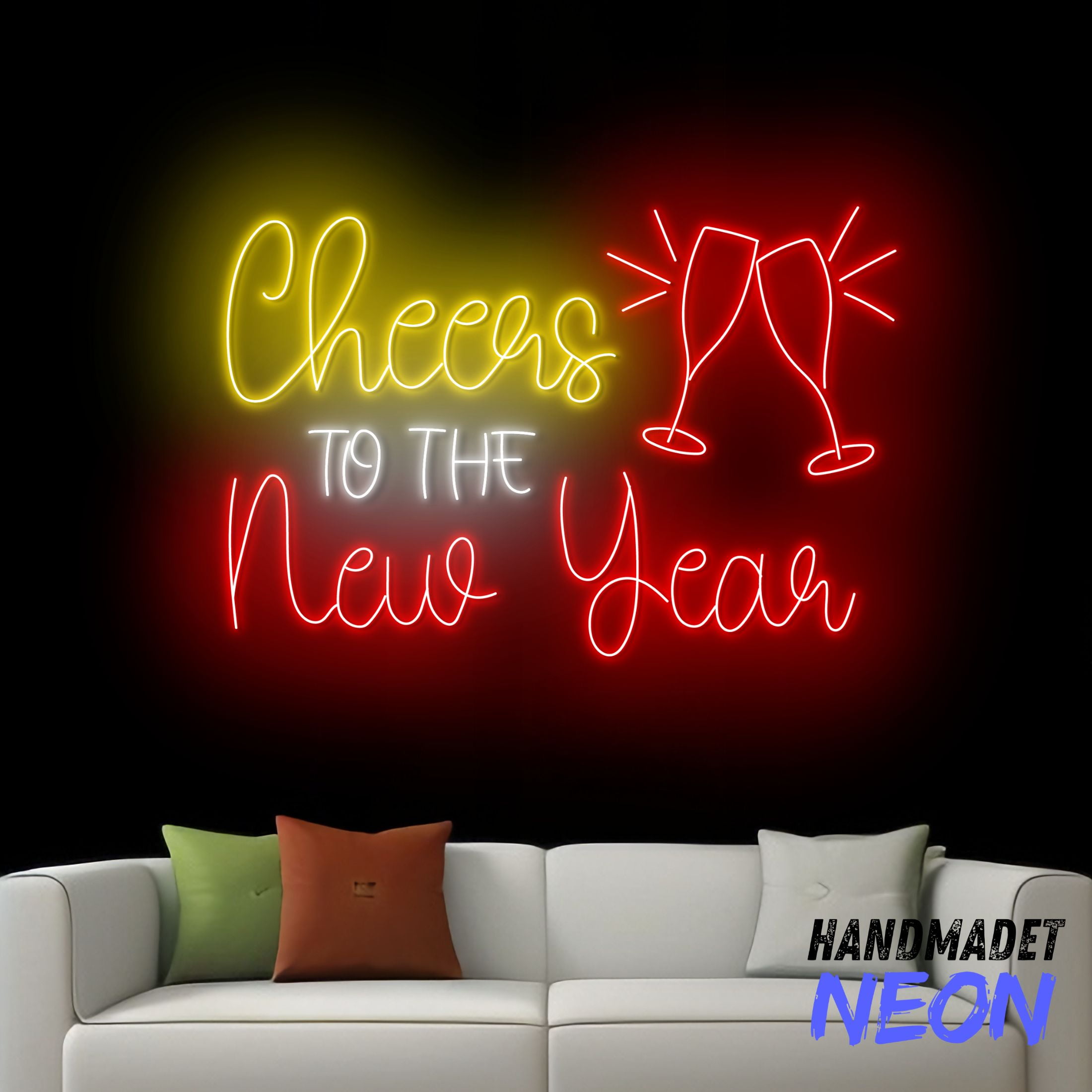 Handmadetneonsign Cheers To The New Year Neon Sign, New Year Wall Art ...
