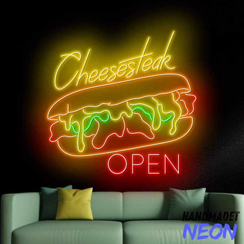 Handmadetneonsign Cheesesteak Open Neon Sign, Sandwich Led Sign, Fast ...