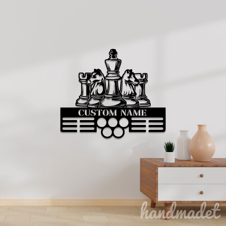 Handmadetneonsign Chess Medal Hanger Metal Wall Art Light, Chess Name ...