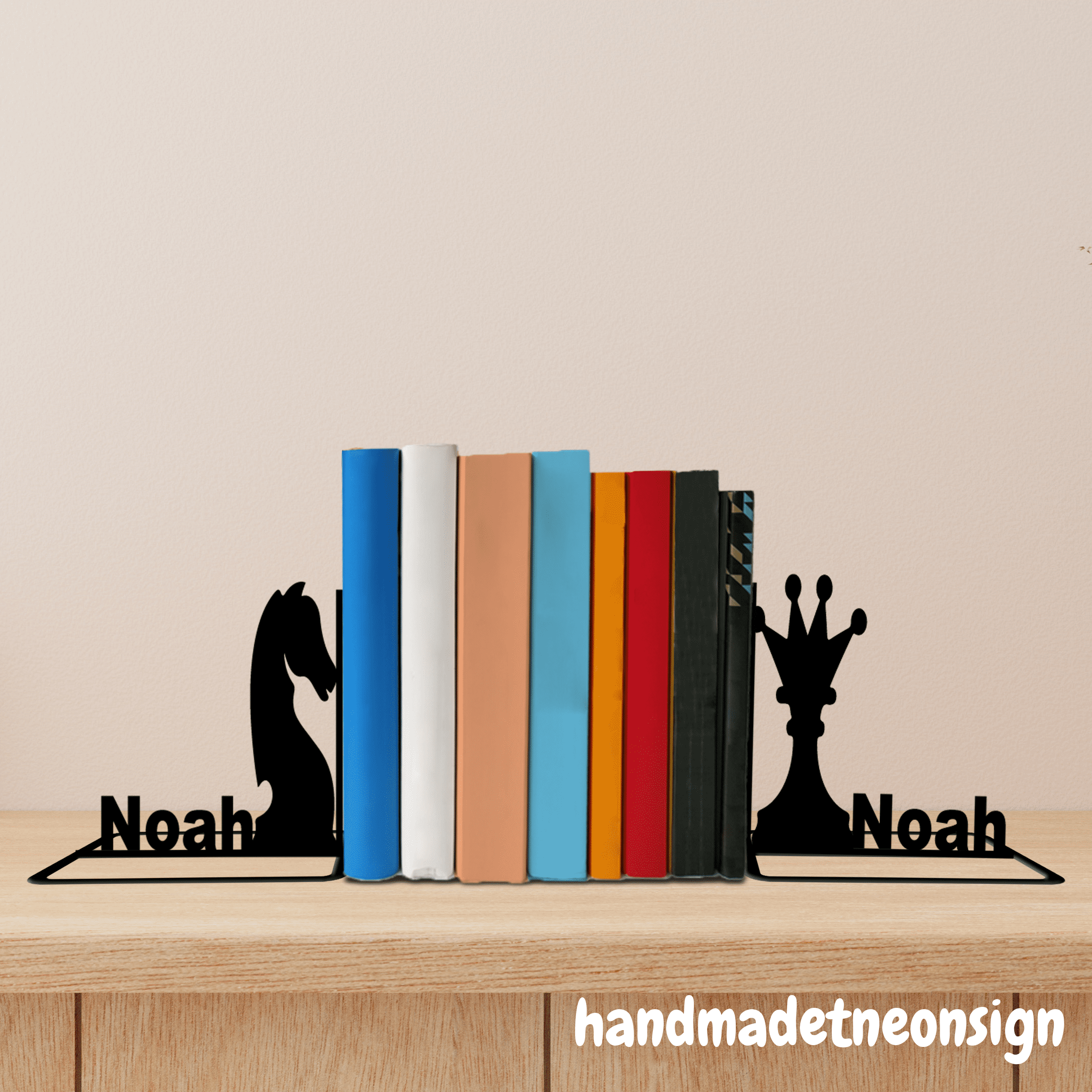 Handmadetneonsign Chess Metal Bookends Chess Set Name Bookend, Chess ...