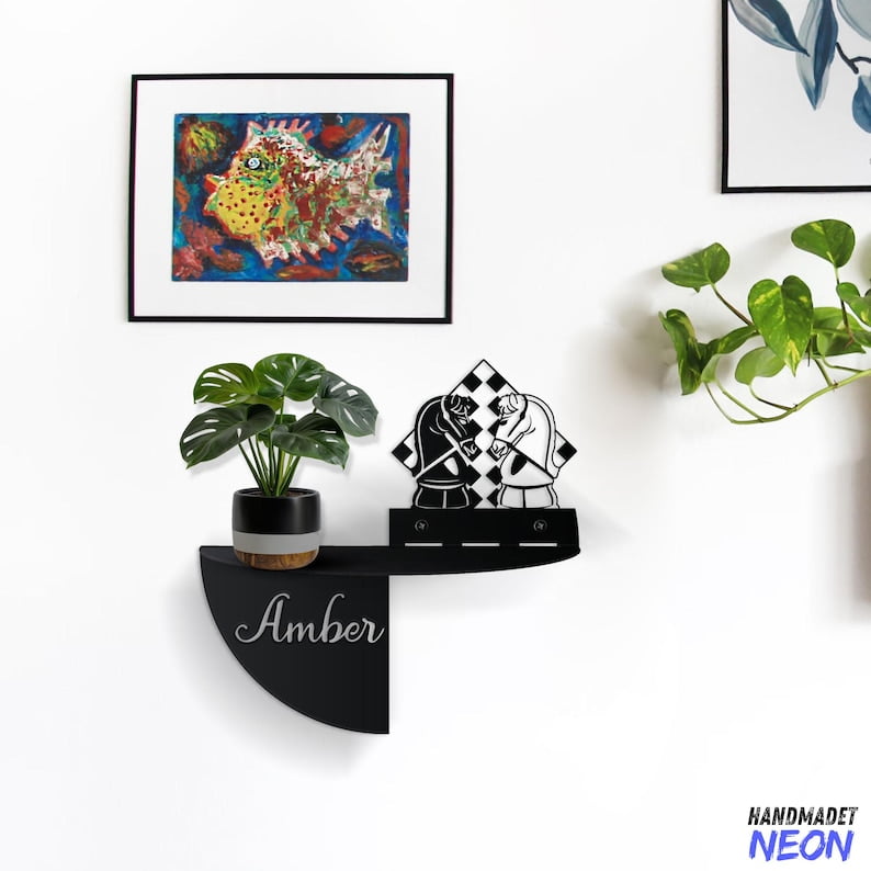 Handmadetneonsign Chess Metal Wall Shelf, Chess Pieces Metal Wall ...