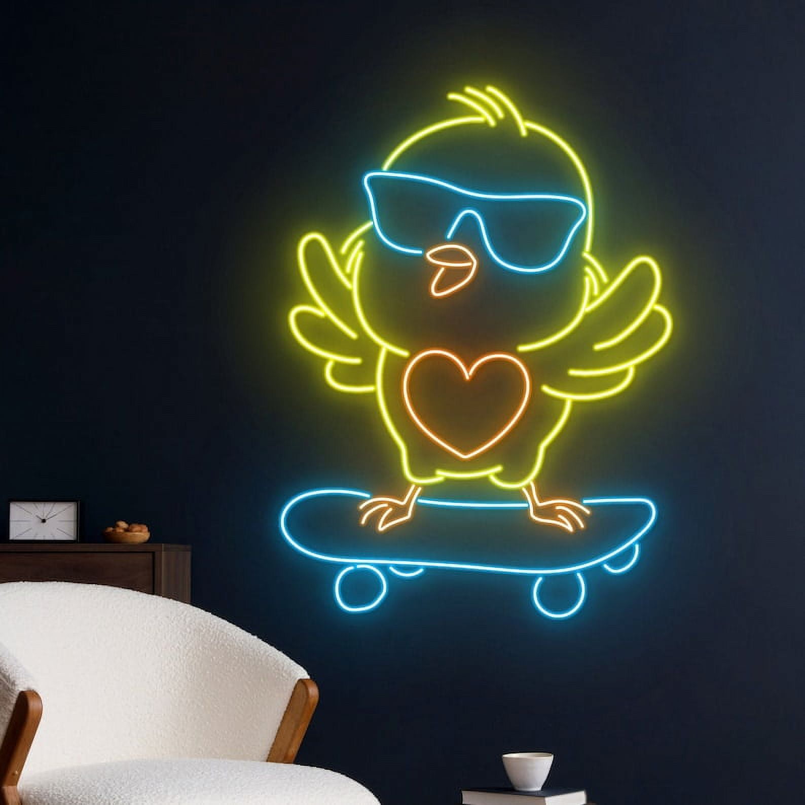 Handmadetneonsign Chick Skateboarding Neon Sign, Skateboard Chicken Led ...