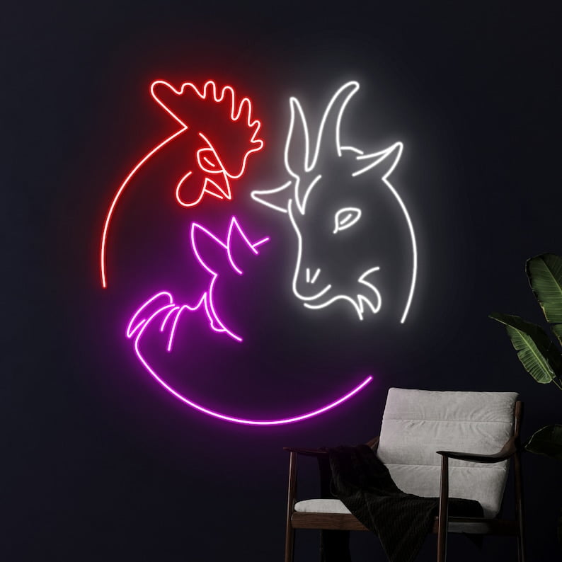 Handmadetneonsign Chicken Goat Pig Neon Sign, Farm LED Sign, Farm Neon ...