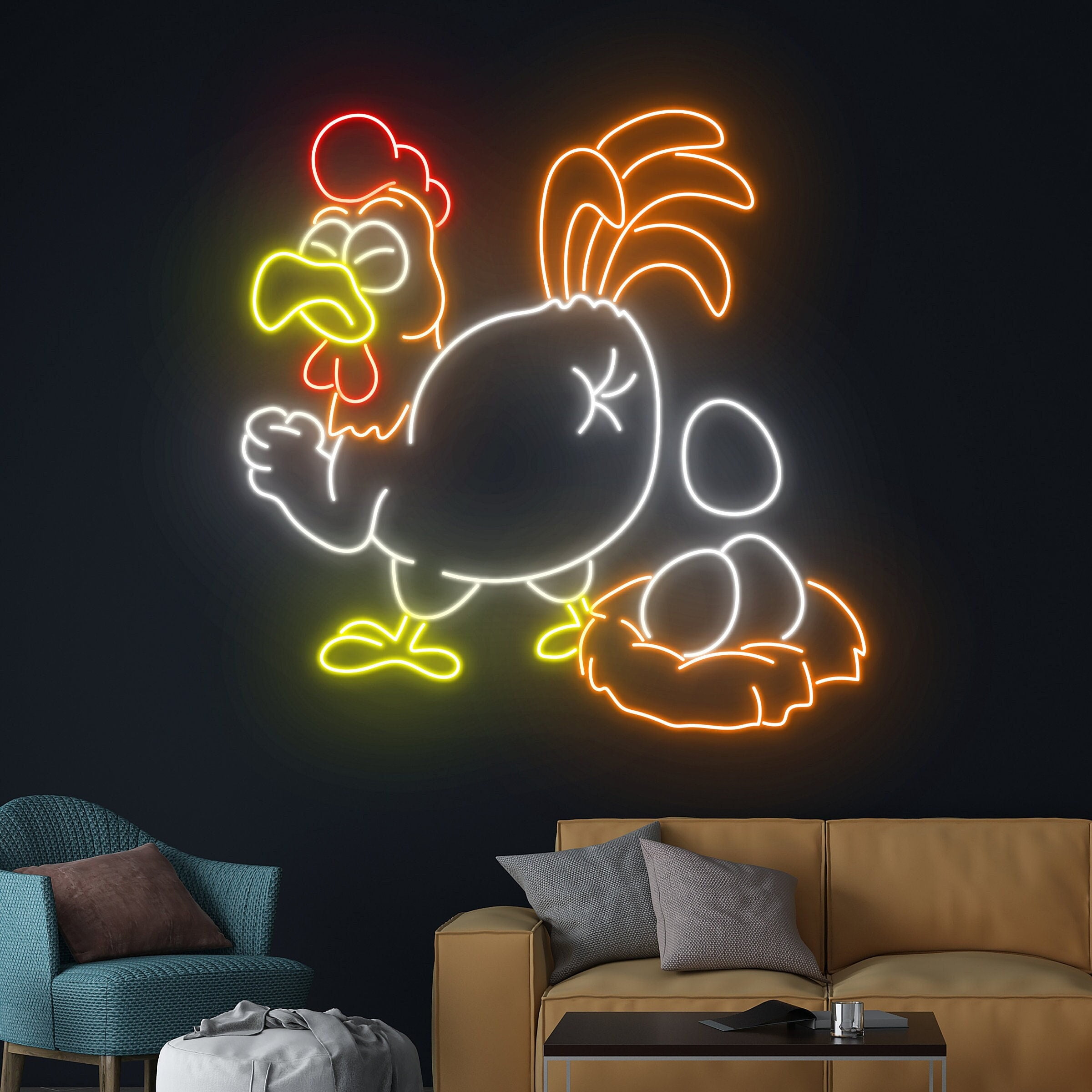 Handmadetneonsign Chicken Laying Egg Neon Light, Chicken Egg Led Light ...