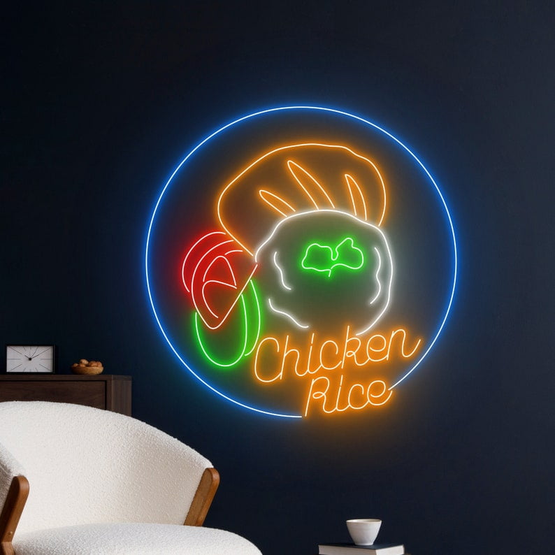 Handmadetneonsign Chicken Rice Neon Sign, Rice Singapore Wall Art Decor ...
