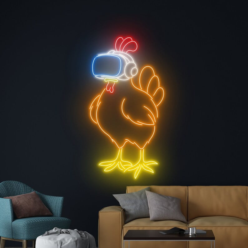 Handmadetneonsign Chicken VR Game Neon Sign, Chicken Gamer Wall Art ...