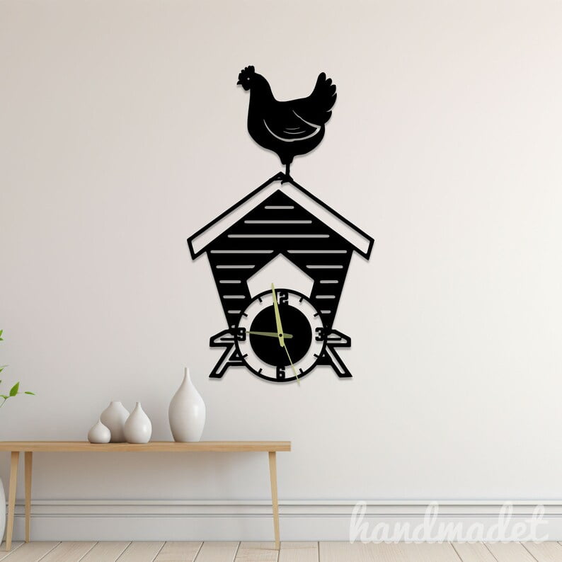 Handmadetneonsign Chicken Wall Clock Unique, Year Date Round Wall Clock ...