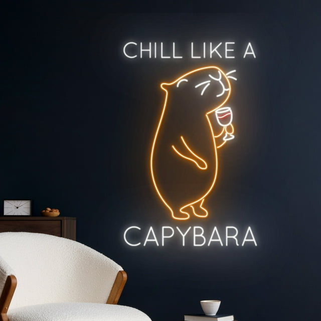 Handmadetneonsign Chill Like A Capybara Neon Sign, Capybara Wine Glass ...
