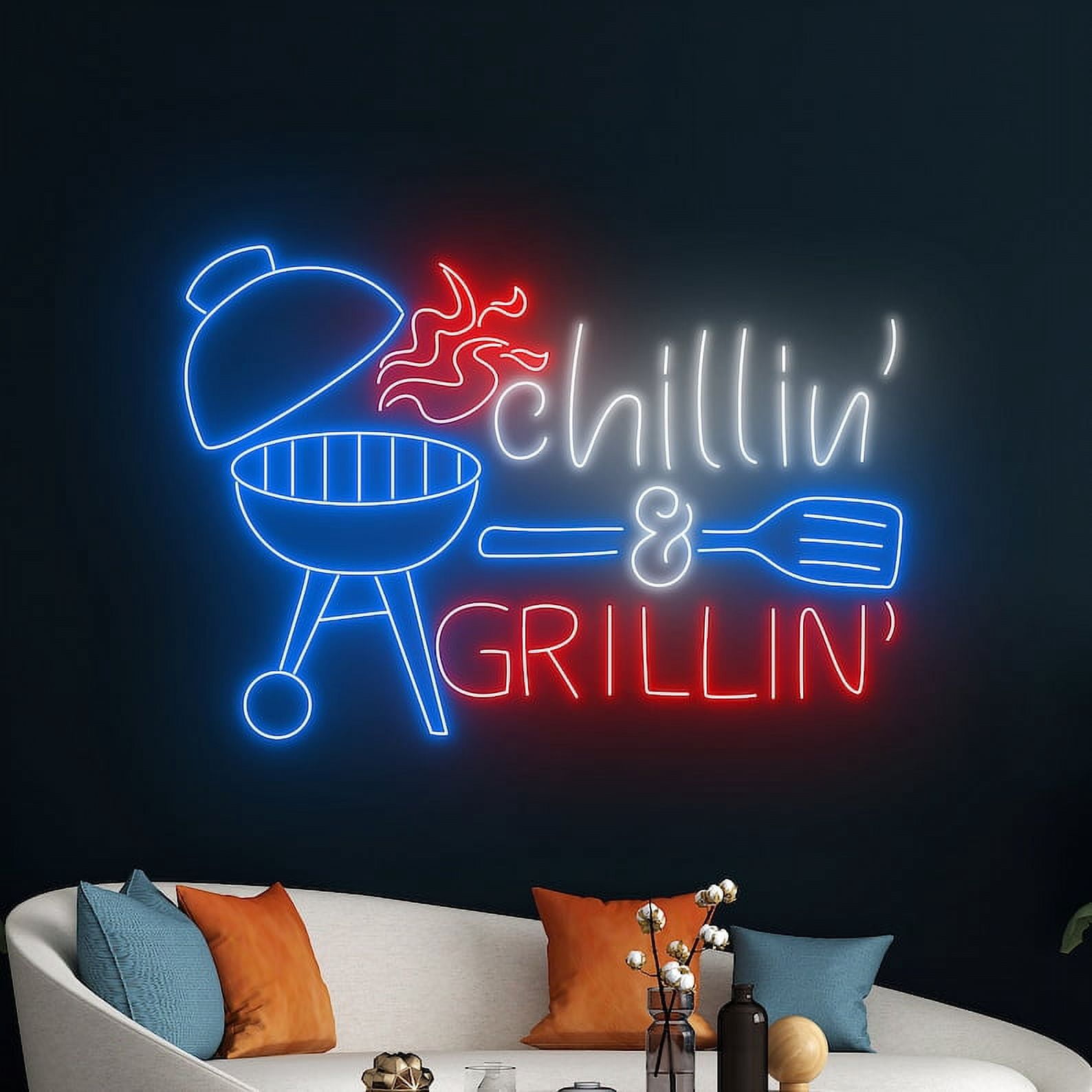 Handmadetneonsign Chilling And Grilling Wall Art, BBQ Grill Wall Decor ...