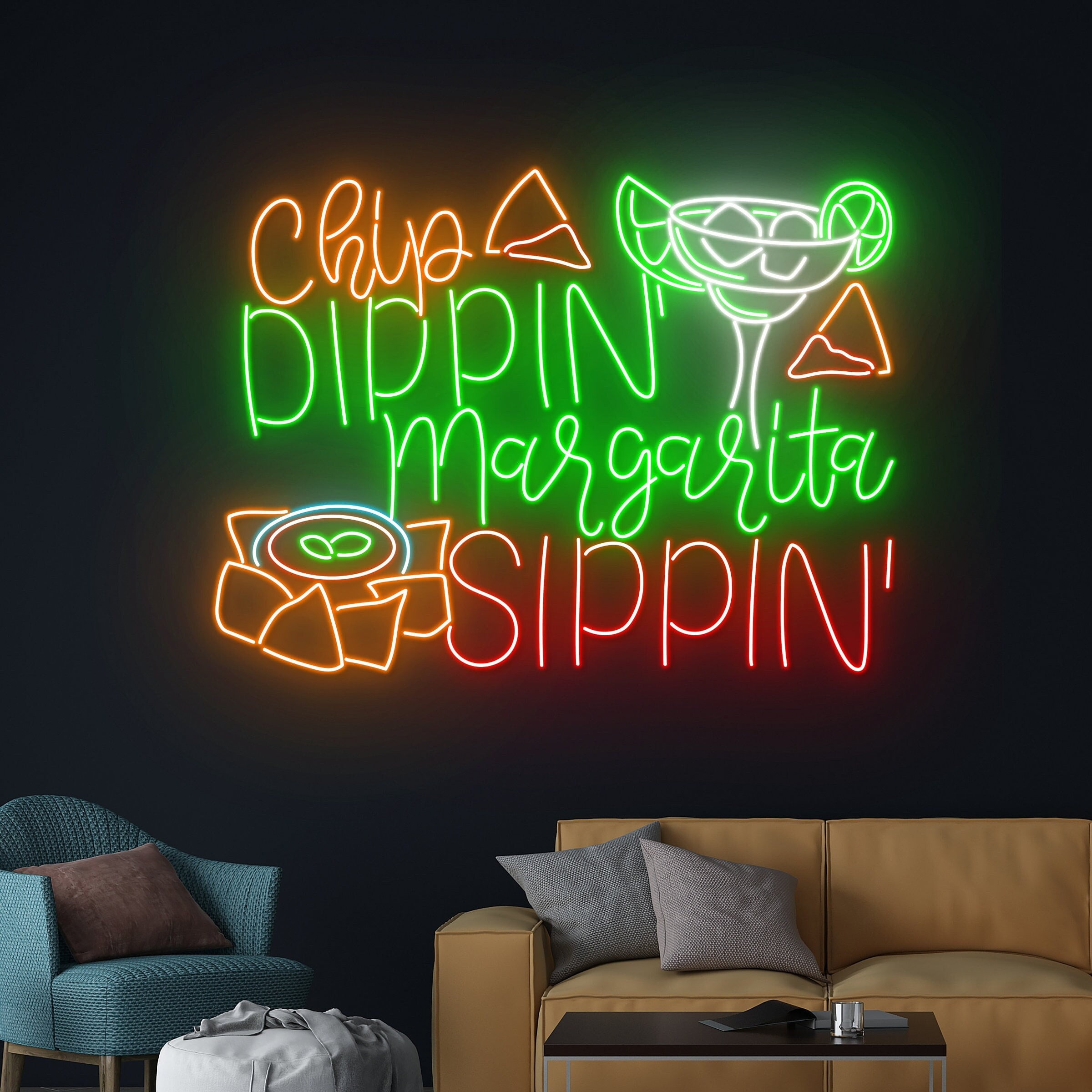 Handmadetneonsign Chip Dippin' Margarita Sippin' Neon Sign, Chippin ...