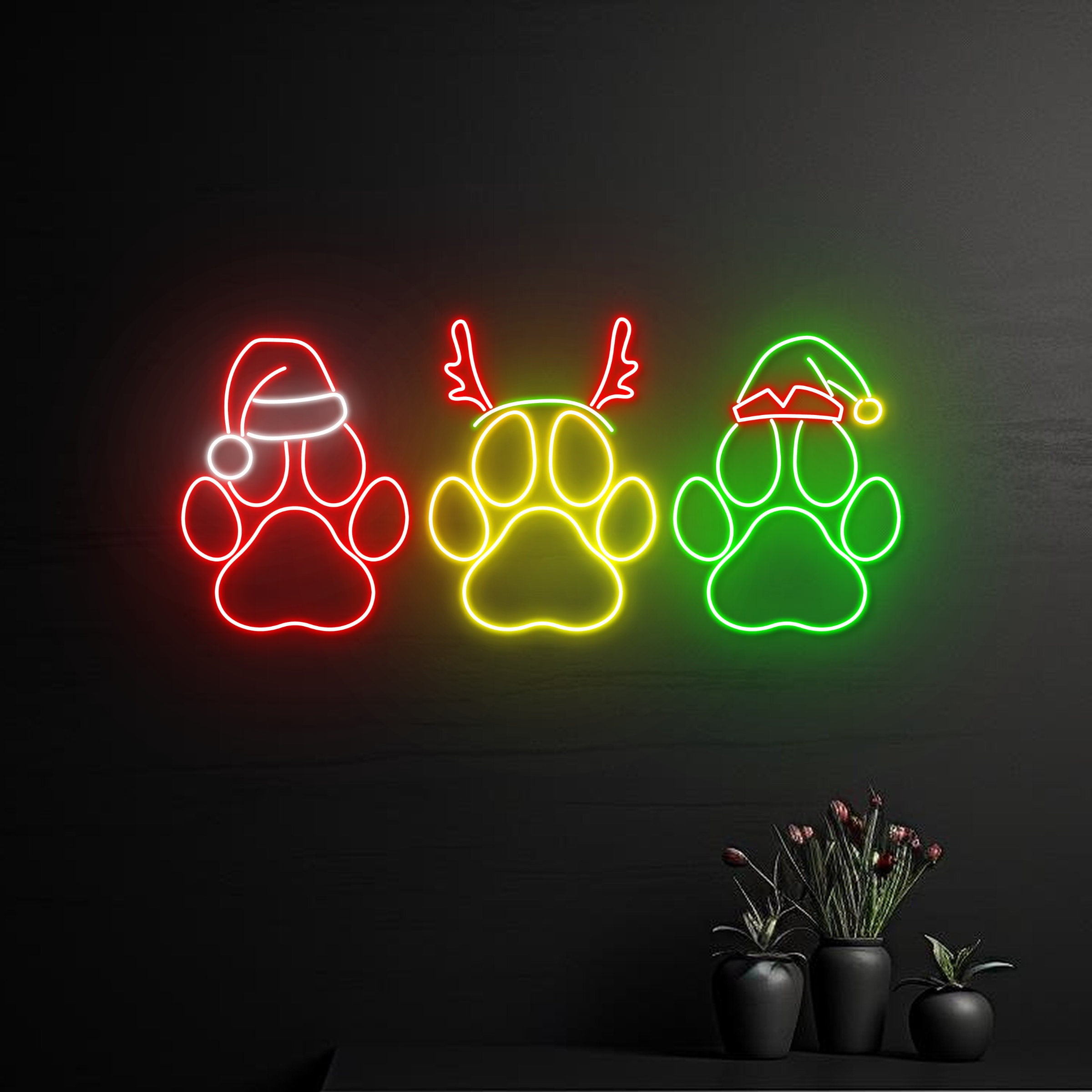 Handmadetneonsign Christmas Paw Led Sign, Paw Merry Christmas Neon Sign ...