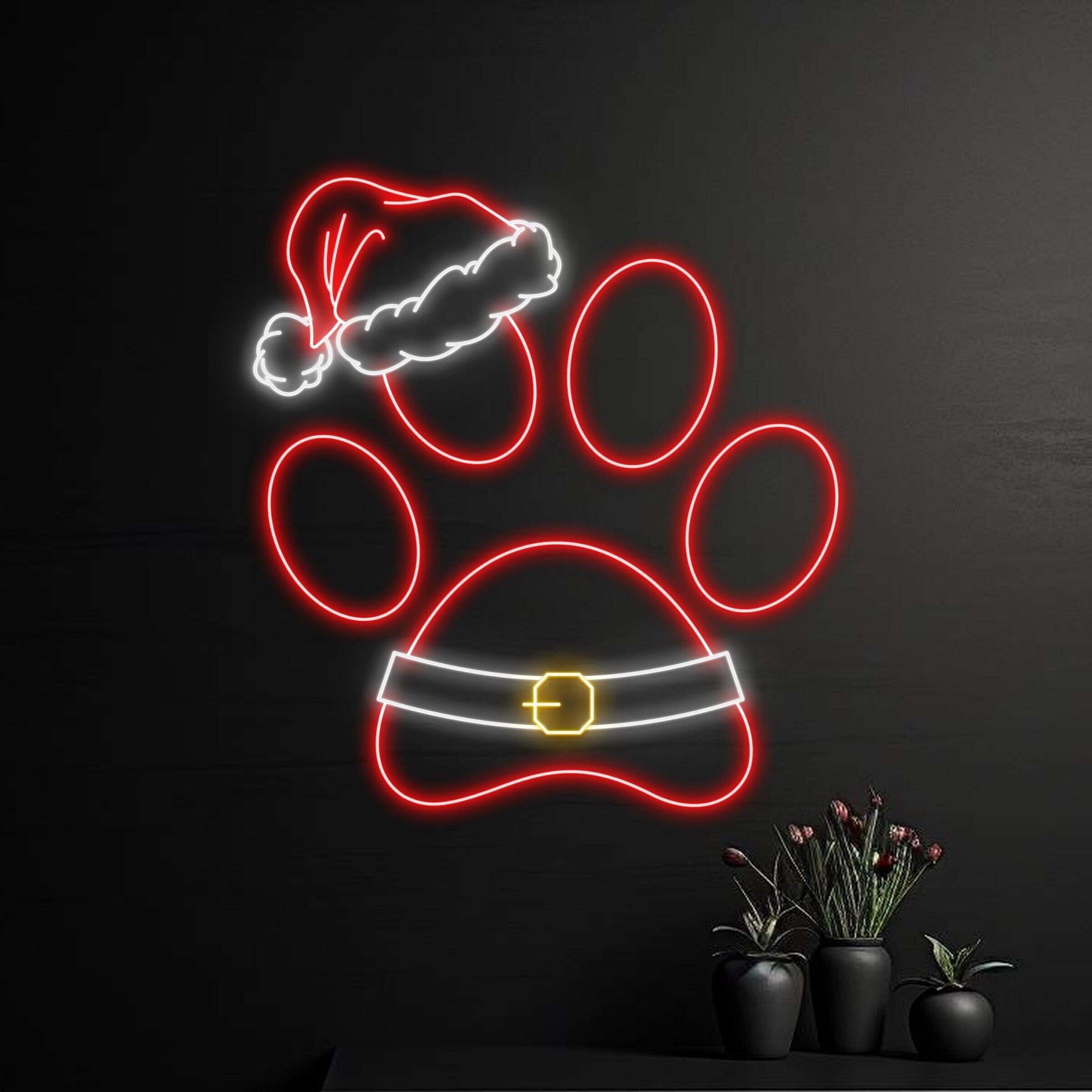 Handmadetneonsign Christmas Paw Led Sign, Paw Santa Claus Neon Sign ...