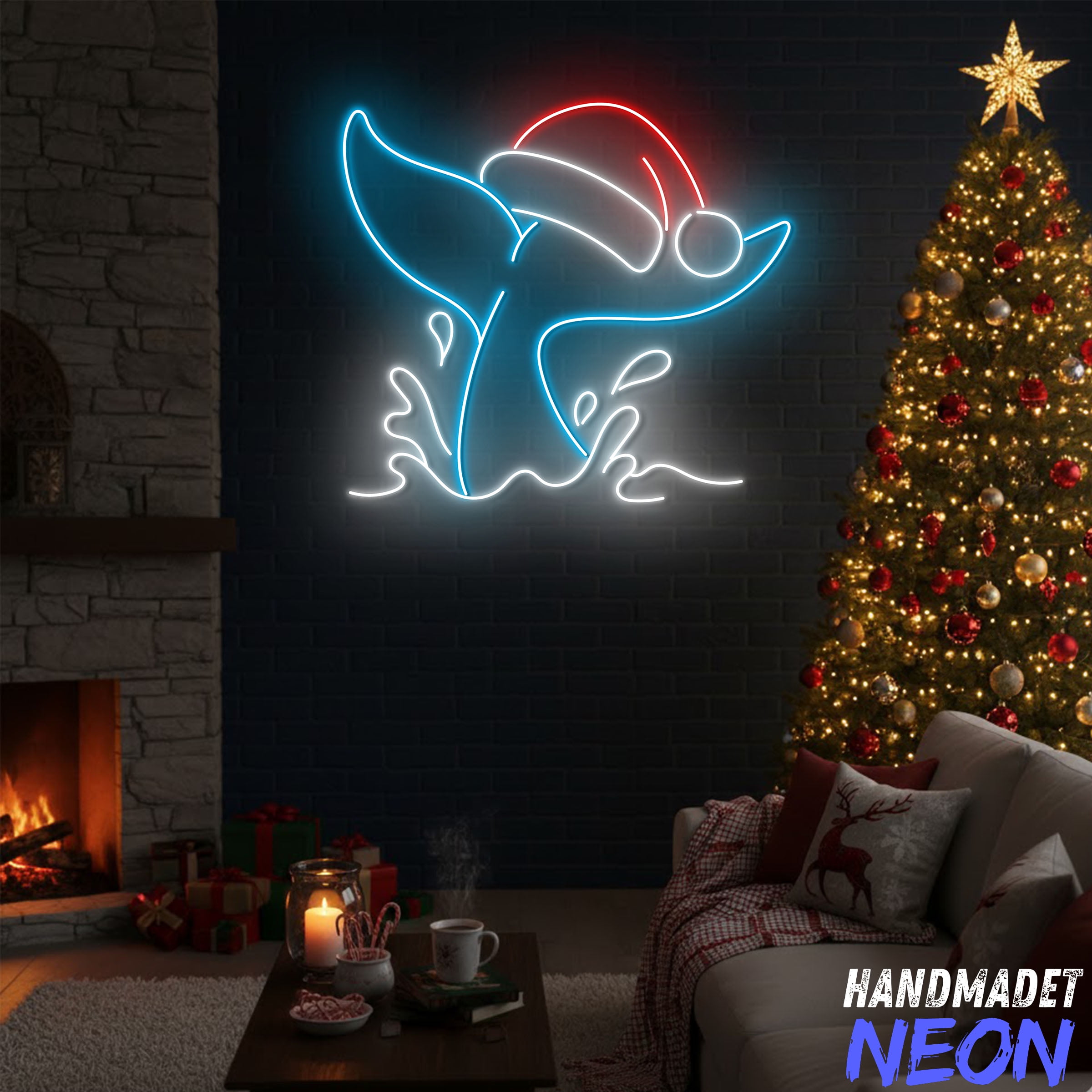 Handmadetneonsign Christmas Whale Neon Sign, Santa Hat Neon Sign ...