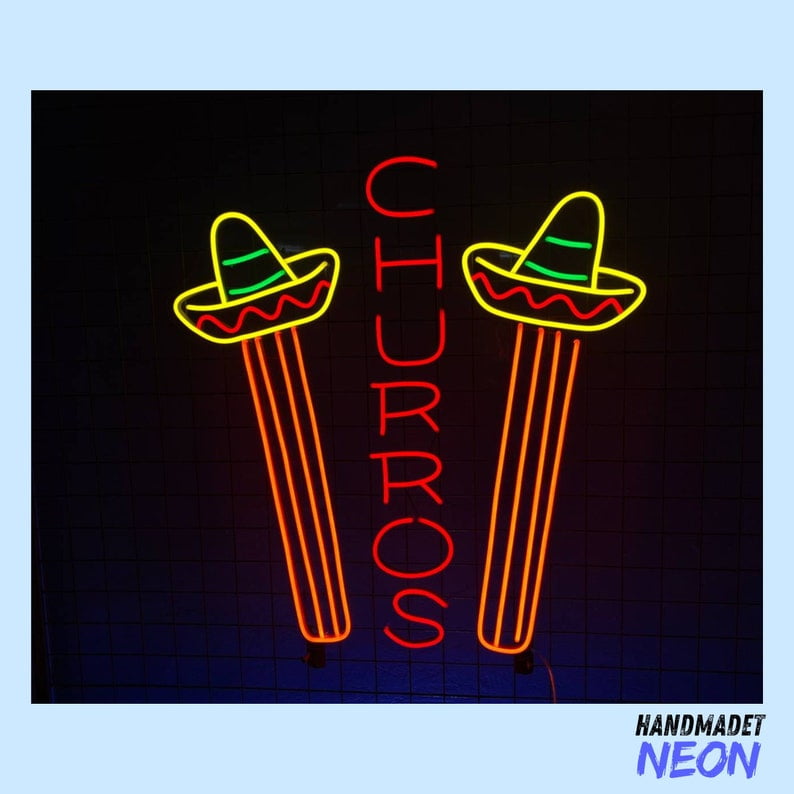 Handmadetneonsign Churros Neon Sign, Spain Churros Wall Art Light ...
