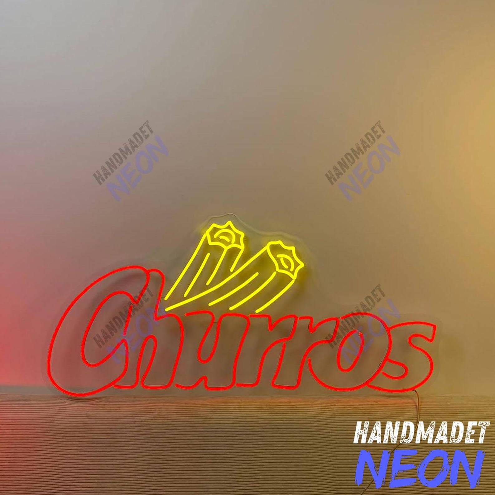 Handmadetneonsign Churros Neon Sign, Spanish Churros LED Sign, Dessert Light Pastry Decor 136340 ...