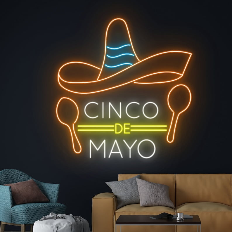 Handmadetneonsign Cinco De Mayo Neon Sign, Sombrero Hat Maraca Neon ...