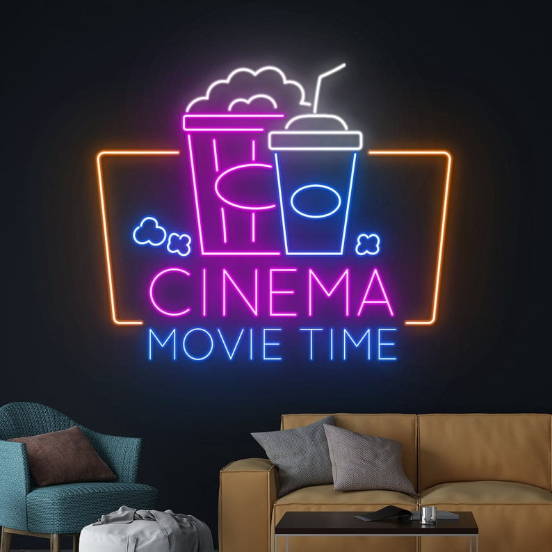 Handmadetneonsign Cinema Neon Sign, Movie Time Neon Light, Movie ...