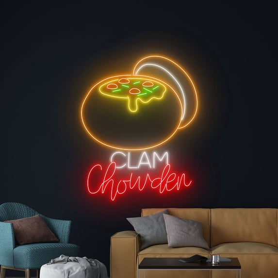 Handmadetneonsign Clam Chowder Neon Sign, Clam Chowder Wall Art Decor ...