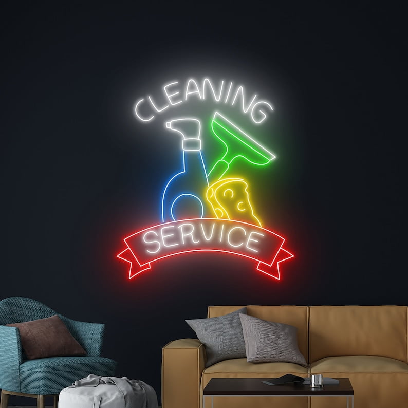 Handmadetneonsign Cleaning Service Neon Sign, Service Room Wall Art ...
