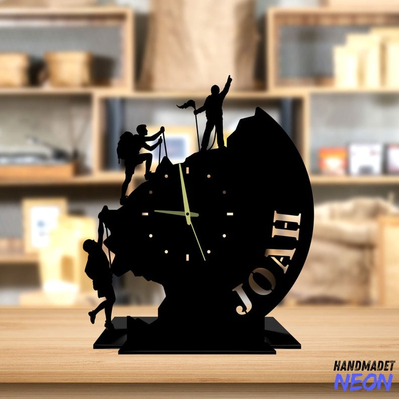 Handmadetneonsign Climbing Tabletop Metal Clock, Climb Mountain Desktop ...