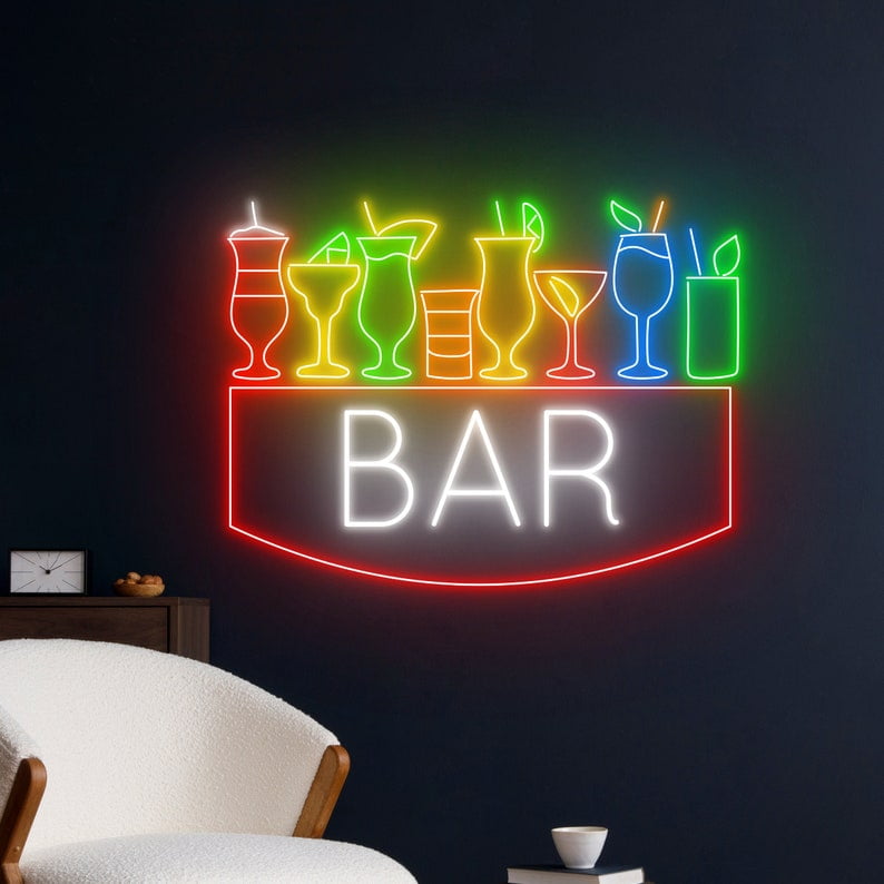 Handmadetneonsign Cocktail Bar Neon Sign, Cocktail Wine Wall Art Decor ...