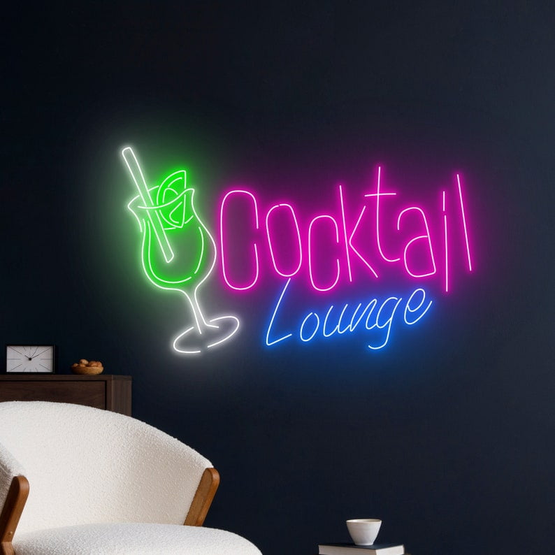 Handmadetneonsign Cocktail Lounge Neon Sign, Cocktail Wine Wall Art ...