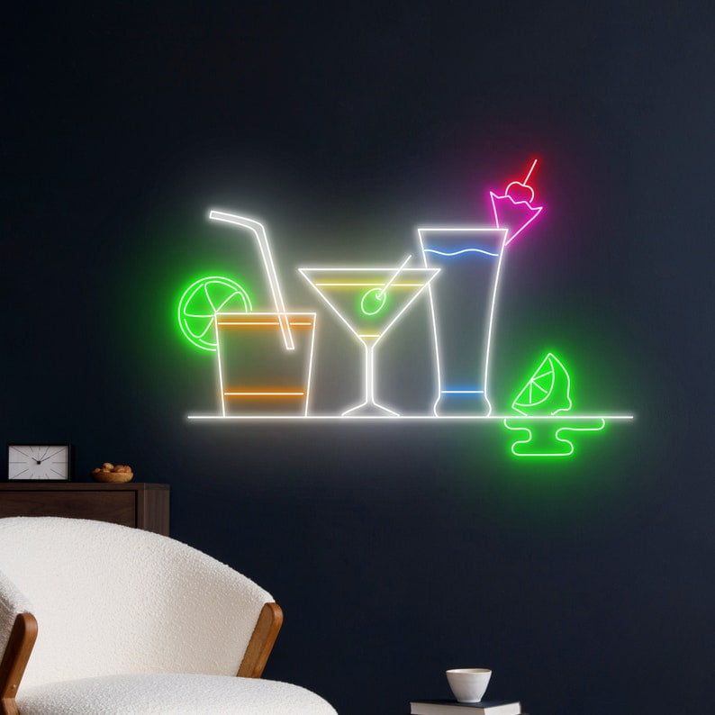 Handmadetneonsign Cocktail Neon Sign, Cocktail Bar Logo Wall Art Decor ...